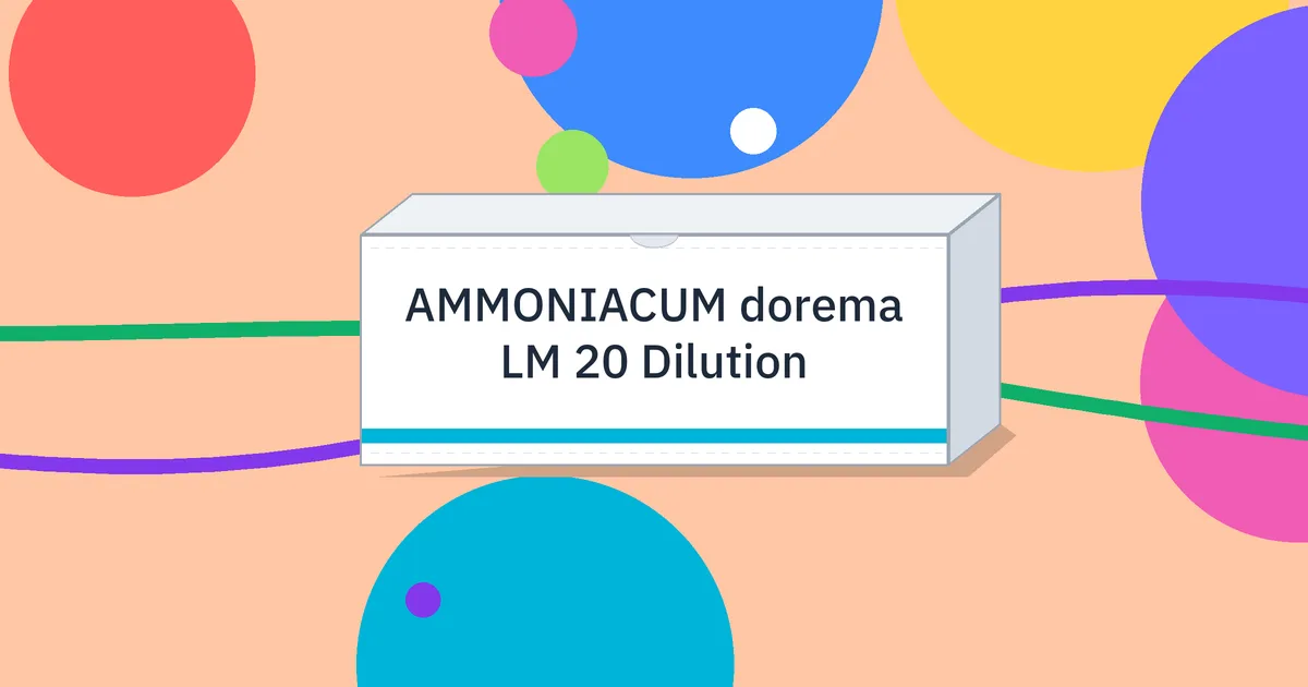 Symbolbild: Packung mit der Aufschrift AMMONIACUM dorema LM 20 Dilution (PZN 13319097) – Verfügbarkeit und Bezug in Apotheken in Frankfurt am Main