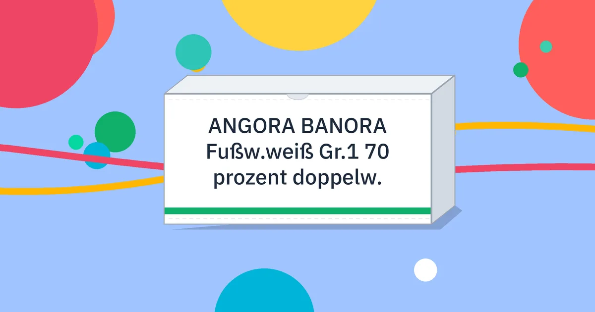 Symbolbild: Packung mit der Aufschrift ANGORA BANORA Fußw.weiß Gr.1 70 prozent doppelw. (PZN 02769383) – Verfügbarkeit und Bezug in Apotheken in Frankfurt am Main