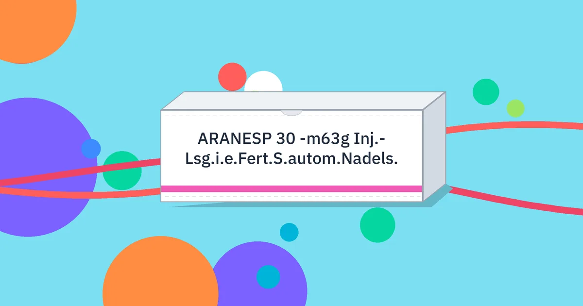 Symbolbild: Packung mit der Aufschrift ARANESP 30 -m63g Inj.-Lsg.i.e.Fert.S.autom.Nadels. (PZN 05379926) – Verfügbarkeit und Bezug in Apotheken in Frankfurt am Main