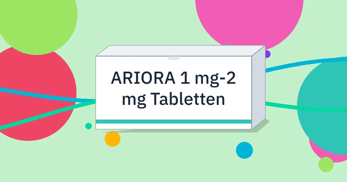 Symbolbild: Packung mit der Aufschrift ARIORA 1 mg-2 mg Tabletten (PZN 12903859) – Verfügbarkeit und Bezug in Apotheken in Frankfurt am Main