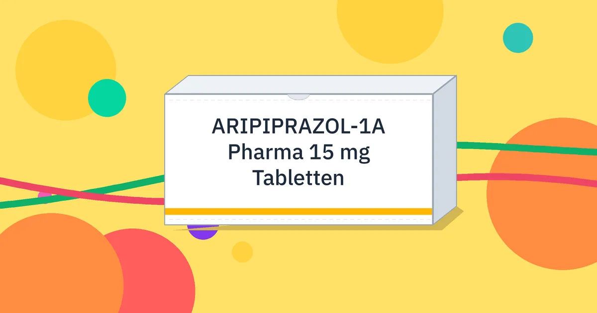 Symbolbild: Packung mit der Aufschrift ARIPIPRAZOL-1A Pharma 15 mg Tabletten (PZN 10842177) – Verfügbarkeit und Bezug in Apotheken in Frankfurt am Main