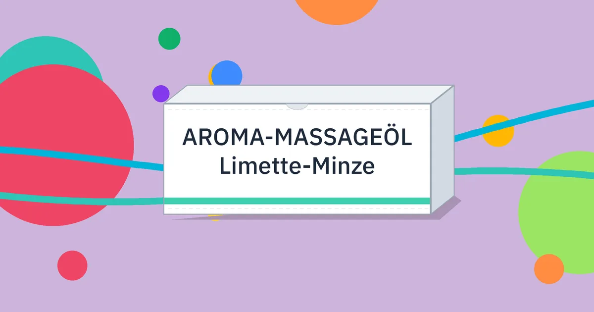 Symbolbild: Packung mit der Aufschrift AROMA-MASSAGEÖL Limette-Minze (PZN 11599655) – Verfügbarkeit und Bezug in Apotheken in Frankfurt am Main