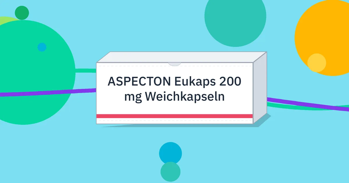 Symbolbild: Packung mit der Aufschrift ASPECTON Eukaps 200 mg Weichkapseln (PZN 06149140) – Verfügbarkeit und Bezug in Apotheken in Frankfurt am Main