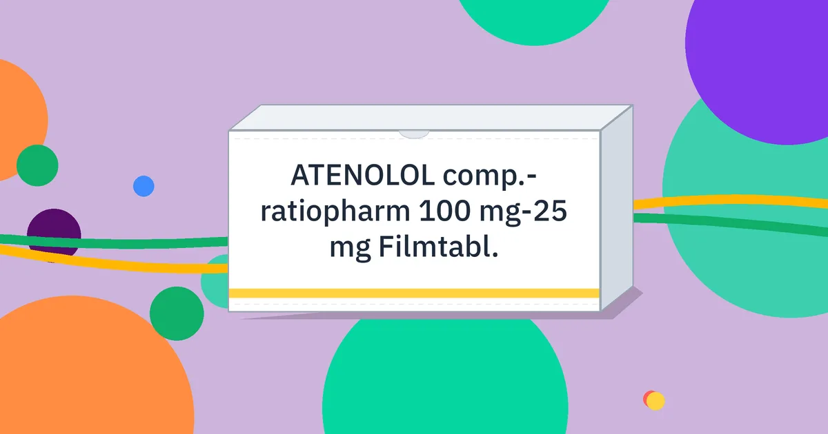 Symbolbild: Packung mit der Aufschrift ATENOLOL comp.-ratiopharm 100 mg-25 mg Filmtabl. (PZN 03907634) – Verfügbarkeit und Bezug in Apotheken in Frankfurt am Main