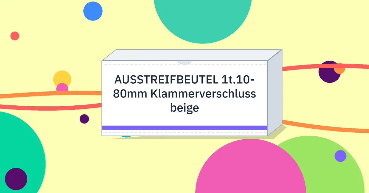 Symbolbild: Packung mit der Aufschrift AUSSTREIFBEUTEL 1t.10-80mm Klammerverschluss beige (PZN 16206198) – Verfügbarkeit und Bezug in Apotheken in Frankfurt am Main