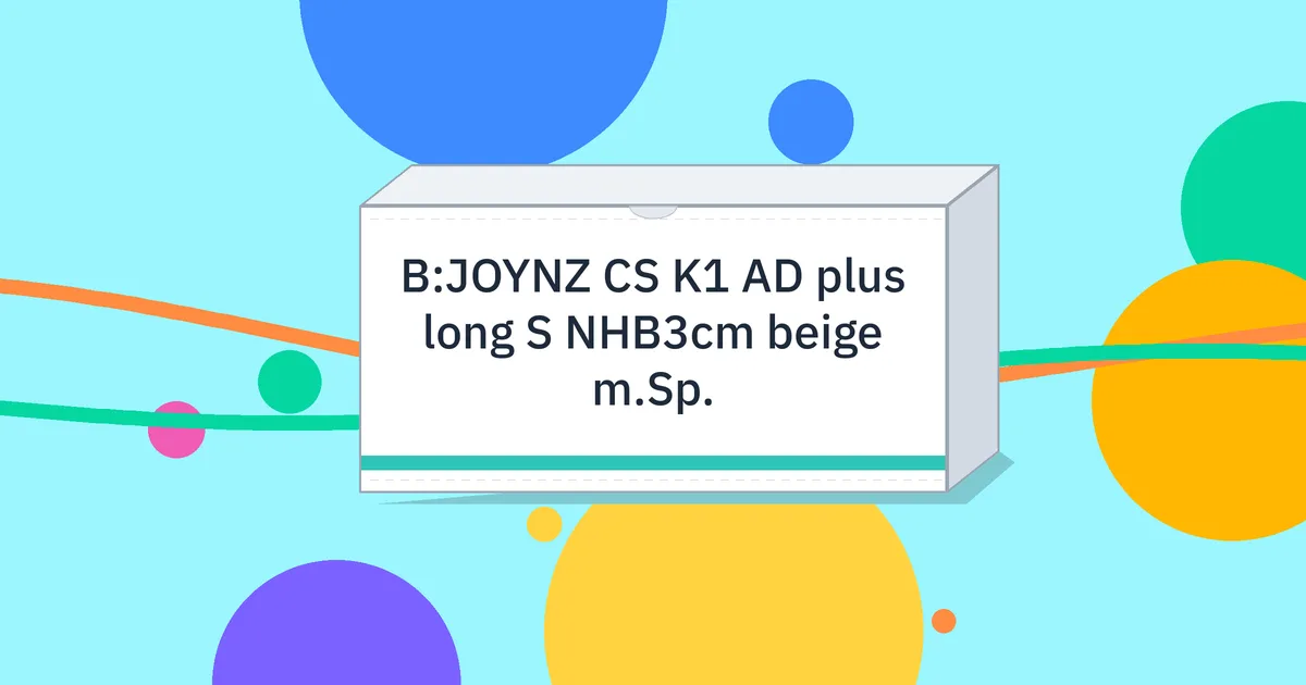Symbolbild: Packung mit der Aufschrift B:JOYNZ CS K1 AD plus long S NHB3cm beige m.Sp. (PZN 20529323) – Verfügbarkeit und Bezug in Apotheken in Frankfurt am Main