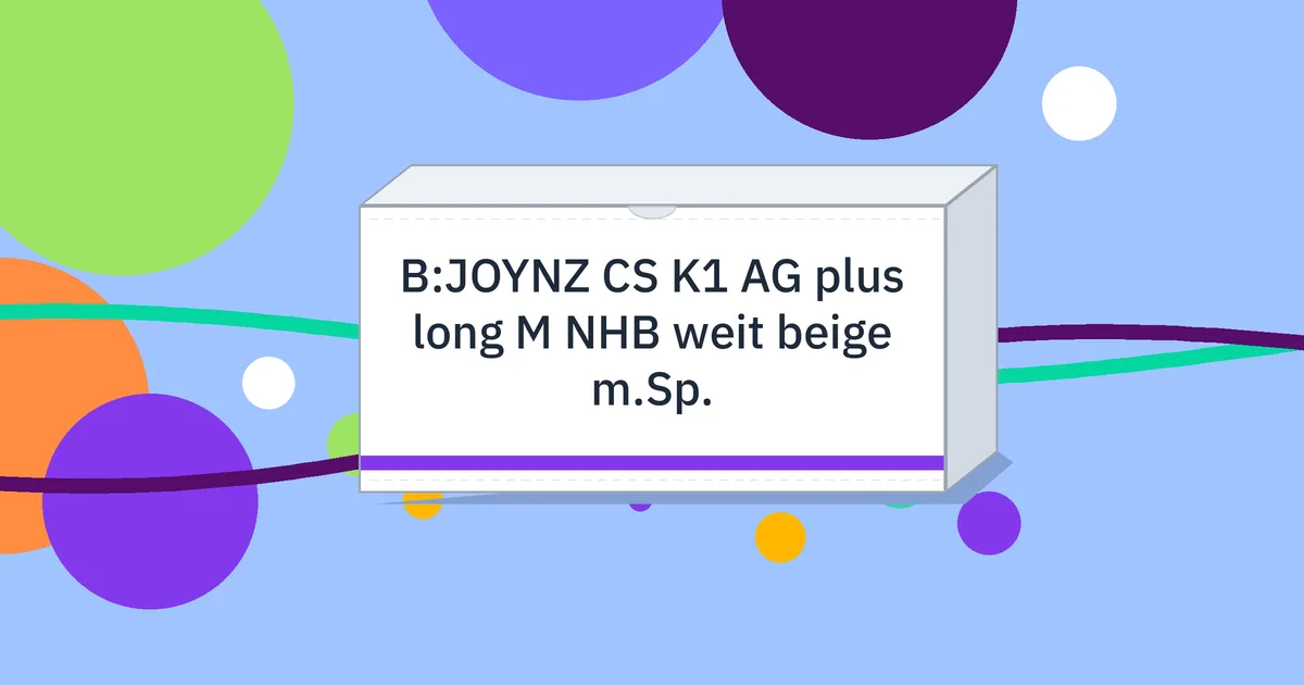 Symbolbild: Packung mit der Aufschrift B:JOYNZ CS K1 AG plus long M NHB weit beige m.Sp. (PZN 20535482) – Verfügbarkeit und Bezug in Apotheken in Frankfurt am Main