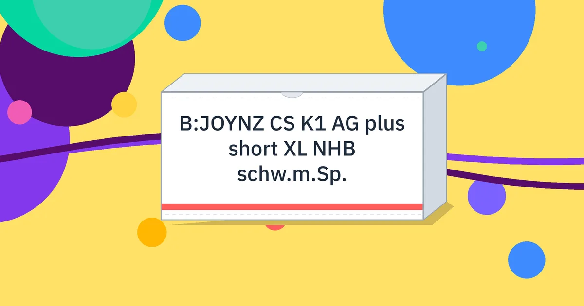 Symbolbild: Packung mit der Aufschrift B:JOYNZ CS K1 AG plus short XL NHB schw.m.Sp. (PZN 20534175) – Verfügbarkeit und Bezug in Apotheken in Frankfurt am Main