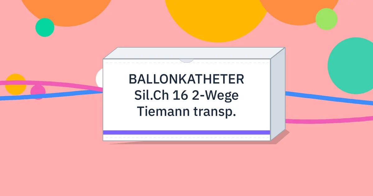 Symbolbild: Packung mit der Aufschrift BALLONKATHETER Sil.Ch 16 2-Wege Tiemann transp. (PZN 14350790) – Verfügbarkeit und Bezug in Apotheken in Frankfurt am Main