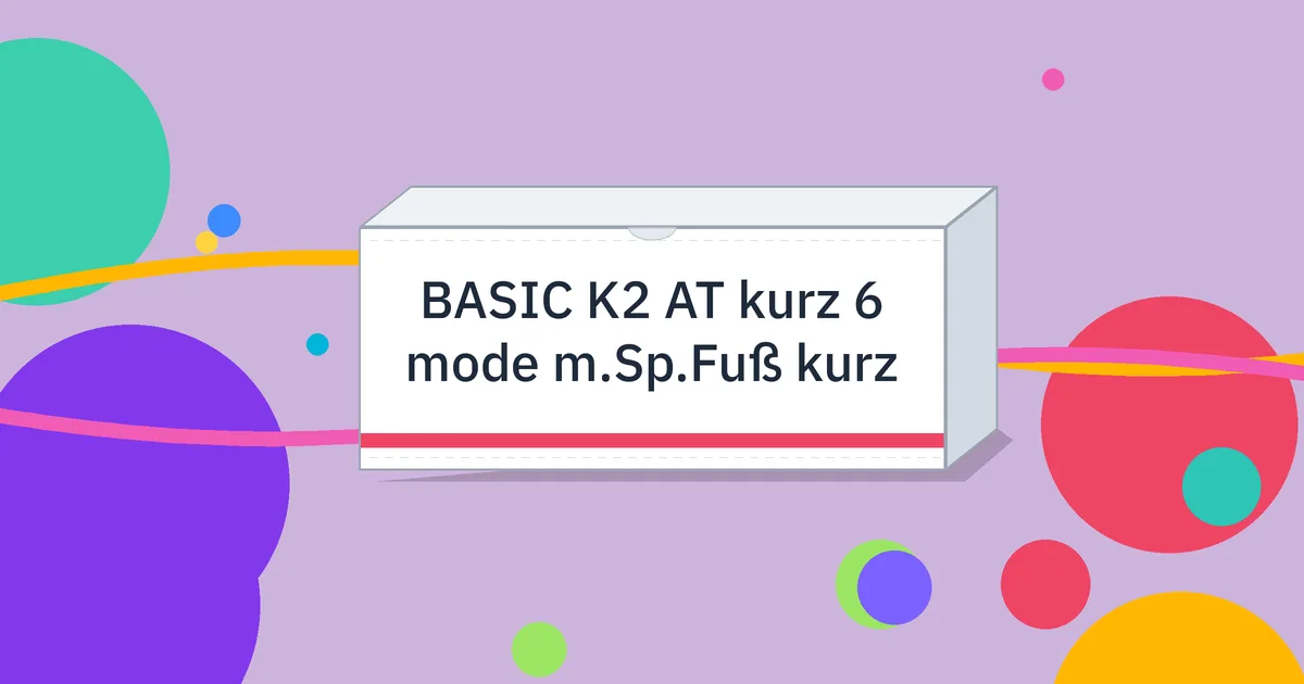 Symbolbild: Packung mit der Aufschrift BASIC K2 AT kurz 6 mode m.Sp.Fuß kurz (PZN 20269974) – Verfügbarkeit und Bezug in Apotheken in Frankfurt am Main