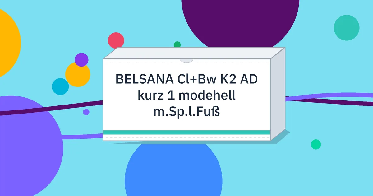 Symbolbild: Packung mit der Aufschrift BELSANA Cl+Bw K2 AD kurz 1 modehell m.Sp.l.Fuß (PZN 12240620) – Verfügbarkeit und Bezug in Apotheken in Frankfurt am Main