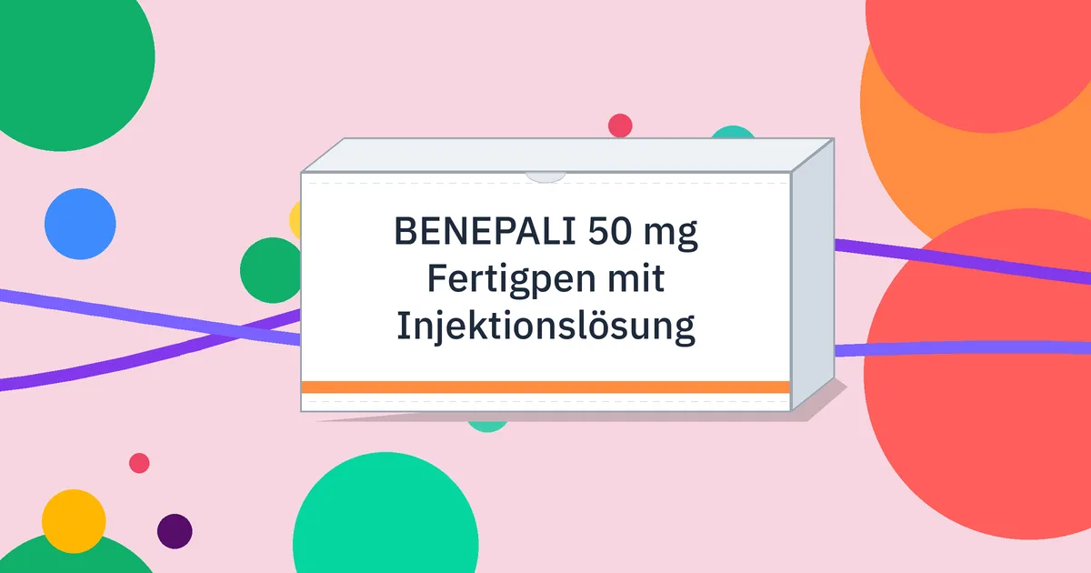 Symbolbild: Packung mit der Aufschrift BENEPALI 50 mg Fertigpen mit Injektionslösung (PZN 12554347) – Verfügbarkeit und Bezug in Apotheken in Frankfurt am Main
