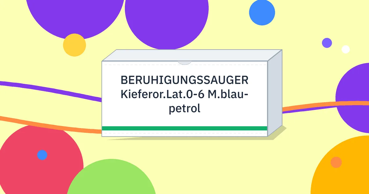 Symbolbild: Packung mit der Aufschrift BERUHIGUNGSSAUGER Kieferor.Lat.0-6 M.blau-petrol (PZN 00224662) – Verfügbarkeit und Bezug in Apotheken in Frankfurt am Main