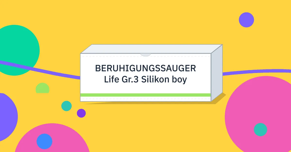 Symbolbild: Packung mit der Aufschrift BERUHIGUNGSSAUGER Life Gr.3 Silikon boy (PZN 11193321) – Verfügbarkeit und Bezug in Apotheken in Frankfurt am Main