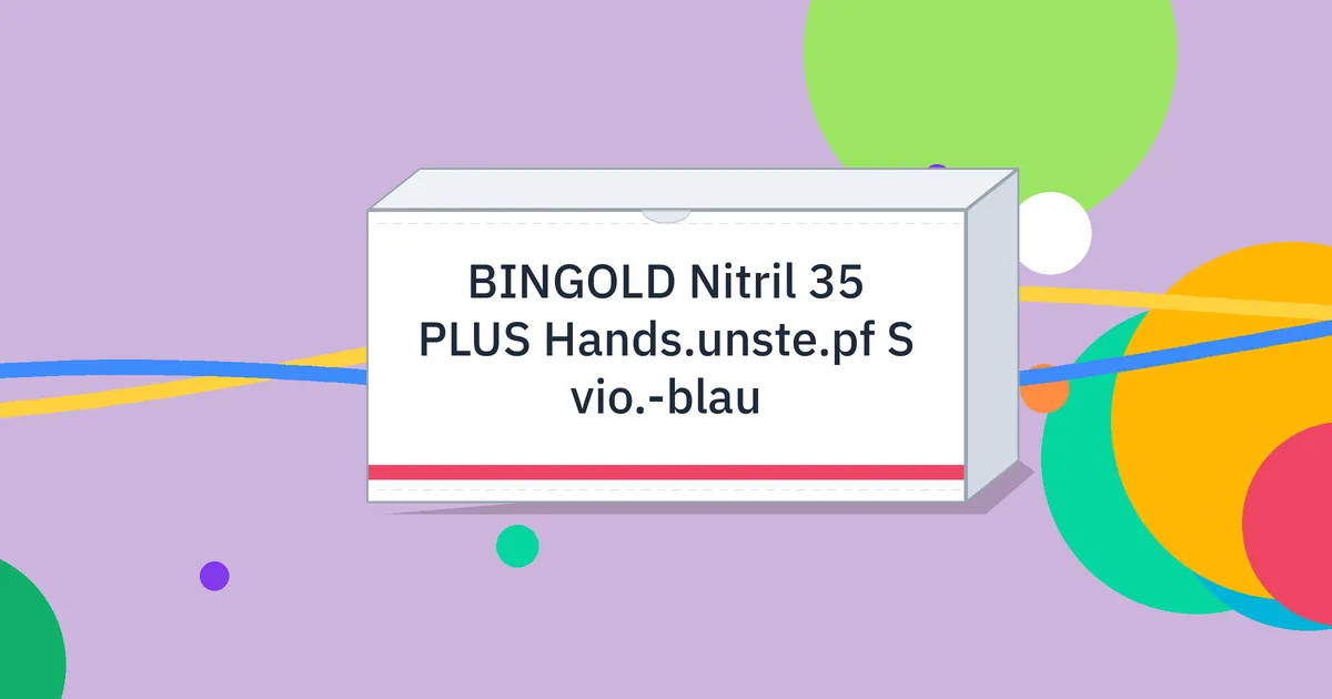 Symbolbild: Packung mit der Aufschrift BINGOLD Nitril 35 PLUS Hands.unste.pf S vio.-blau (PZN 12390124) – Verfügbarkeit und Bezug in Apotheken in Frankfurt am Main