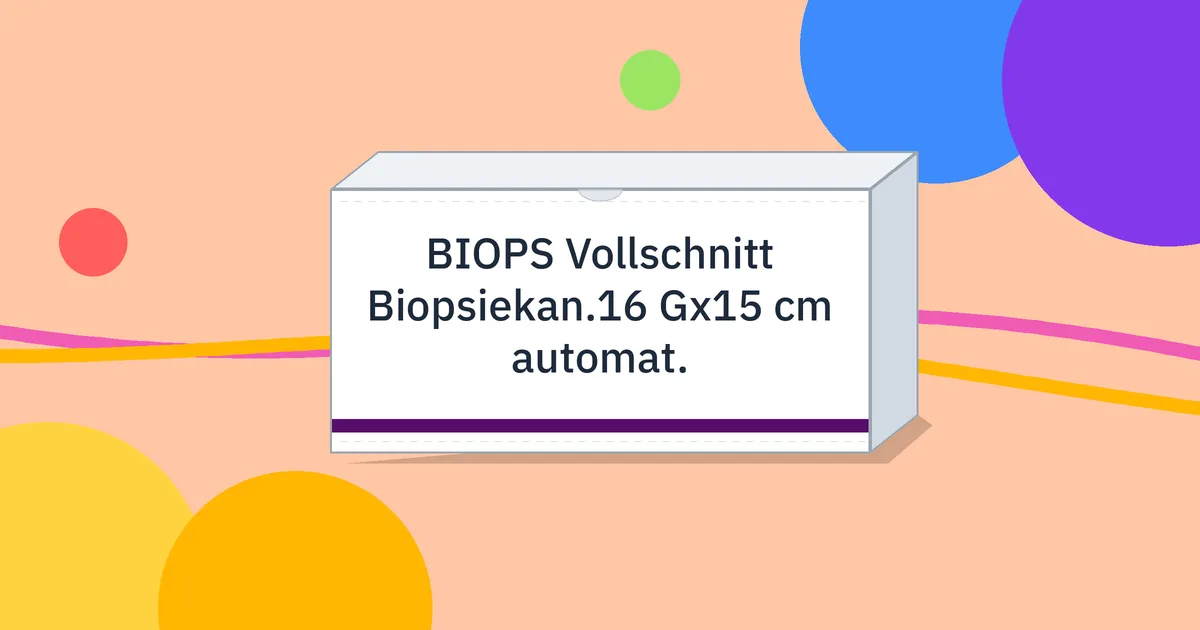 Symbolbild: Packung mit der Aufschrift BIOPS Vollschnitt Biopsiekan.16 Gx15 cm automat. (PZN 06123100) – Verfügbarkeit und Bezug in Apotheken in Frankfurt am Main