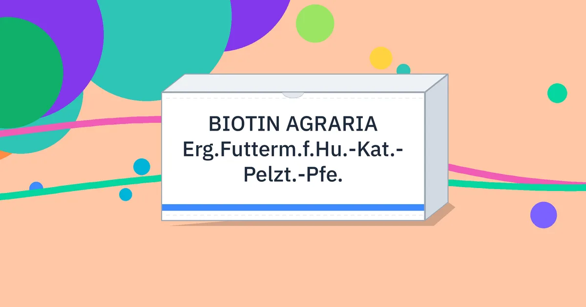 Symbolbild: Packung mit der Aufschrift BIOTIN AGRARIA Erg.Futterm.f.Hu.-Kat.-Pelzt.-Pfe. (PZN 19956698) – Verfügbarkeit und Bezug in Apotheken in Frankfurt am Main