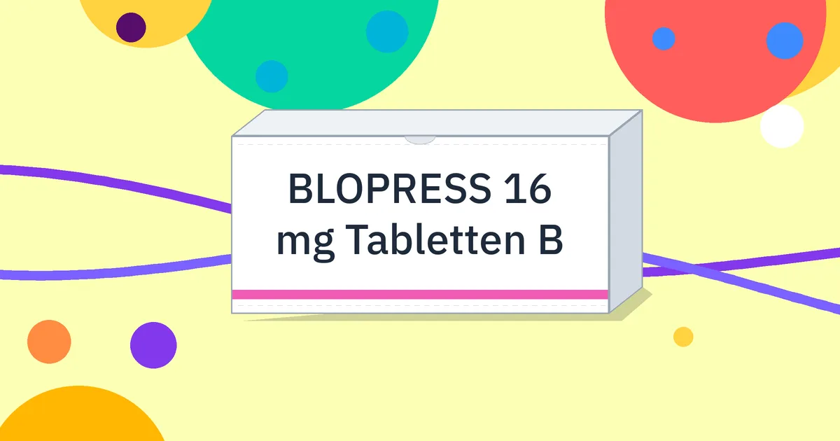 Symbolbild: Packung mit der Aufschrift BLOPRESS 16 mg Tabletten B (PZN 04392273) – Verfügbarkeit und Bezug in Apotheken in Frankfurt am Main