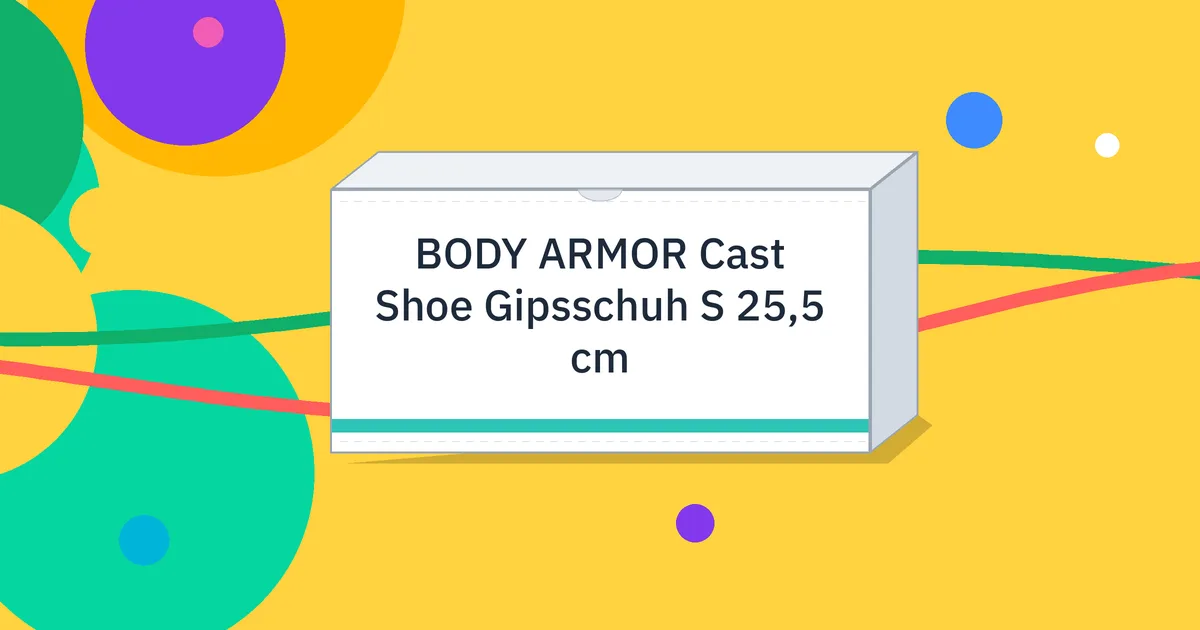 Symbolbild: Packung mit der Aufschrift BODY ARMOR Cast Shoe Gipsschuh S 25,5 cm (PZN 16630335) – Verfügbarkeit und Bezug in Apotheken in Frankfurt am Main
