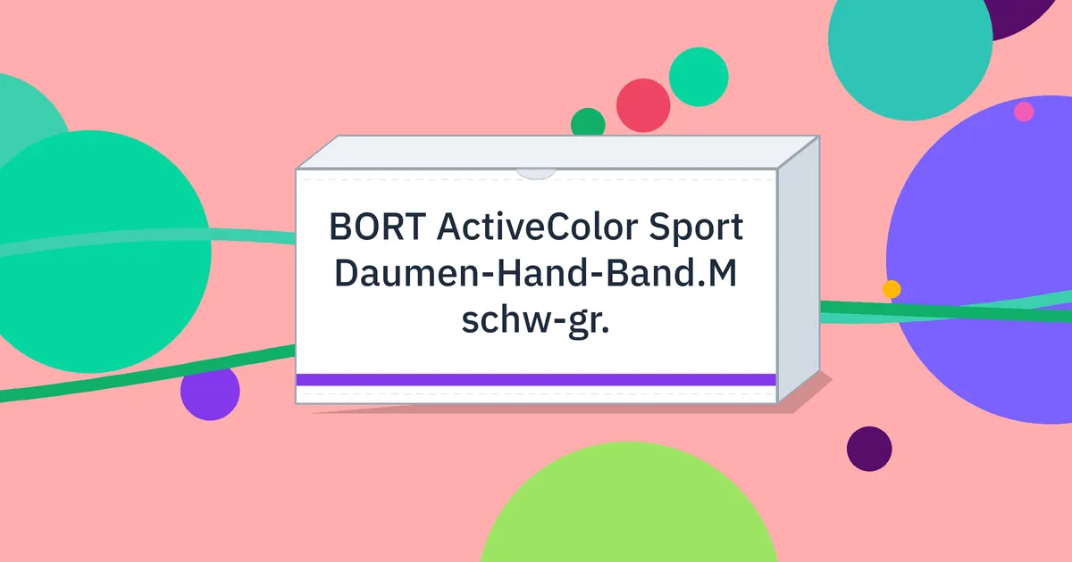 Symbolbild: Packung mit der Aufschrift BORT ActiveColor Sport Daumen-Hand-Band.M schw-gr. (PZN 12573942) – Verfügbarkeit und Bezug in Apotheken in Frankfurt am Main