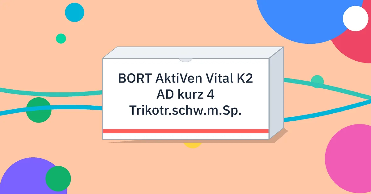 Symbolbild: Packung mit der Aufschrift BORT AktiVen Vital K2 AD kurz 4 Trikotr.schw.m.Sp. (PZN 12549866) – Verfügbarkeit und Bezug in Apotheken in Frankfurt am Main