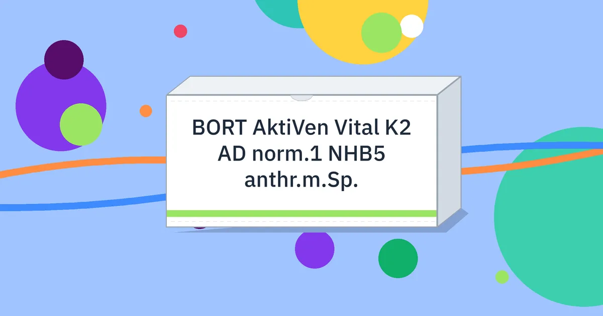 Symbolbild: Packung mit der Aufschrift BORT AktiVen Vital K2 AD norm.1 NHB5 anthr.m.Sp. (PZN 17494963) – Verfügbarkeit und Bezug in Apotheken in Frankfurt am Main