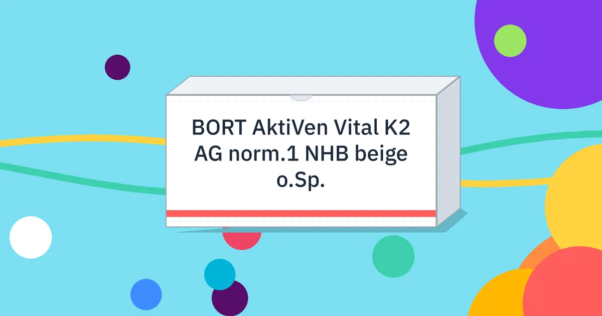 Symbolbild: Packung mit der Aufschrift BORT AktiVen Vital K2 AG norm.1 NHB beige o.Sp. (PZN 13731395) – Verfügbarkeit und Bezug in Apotheken in Frankfurt am Main