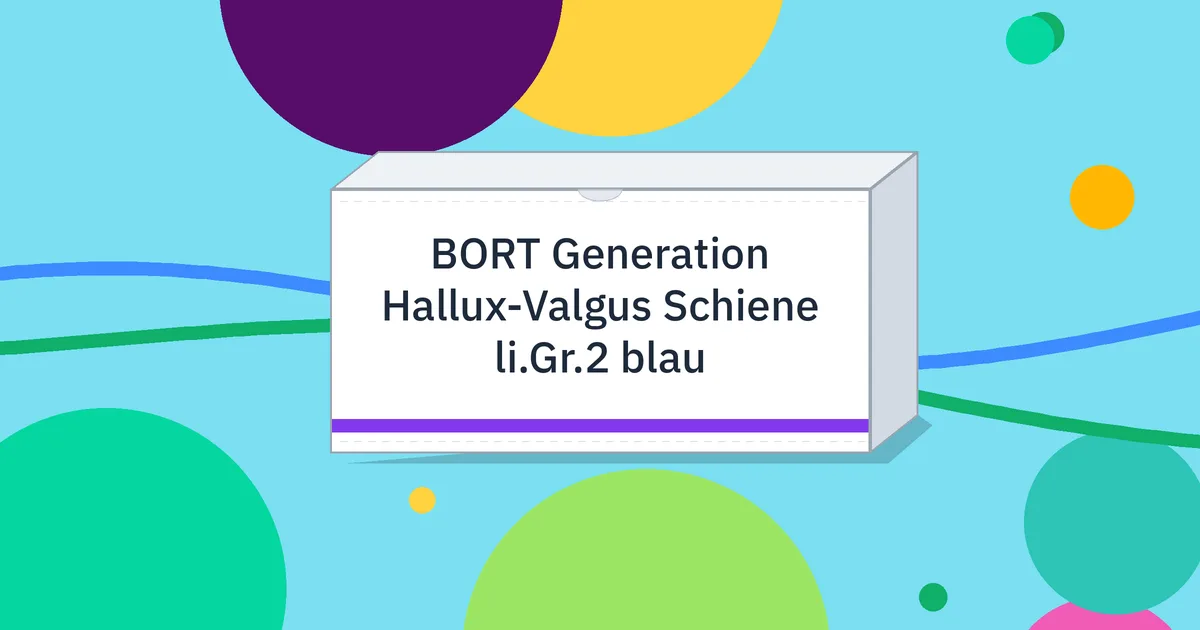 Symbolbild: Packung mit der Aufschrift BORT Generation Hallux-Valgus Schiene li.Gr.2 blau (PZN 13911803) – Verfügbarkeit und Bezug in Apotheken in Frankfurt am Main