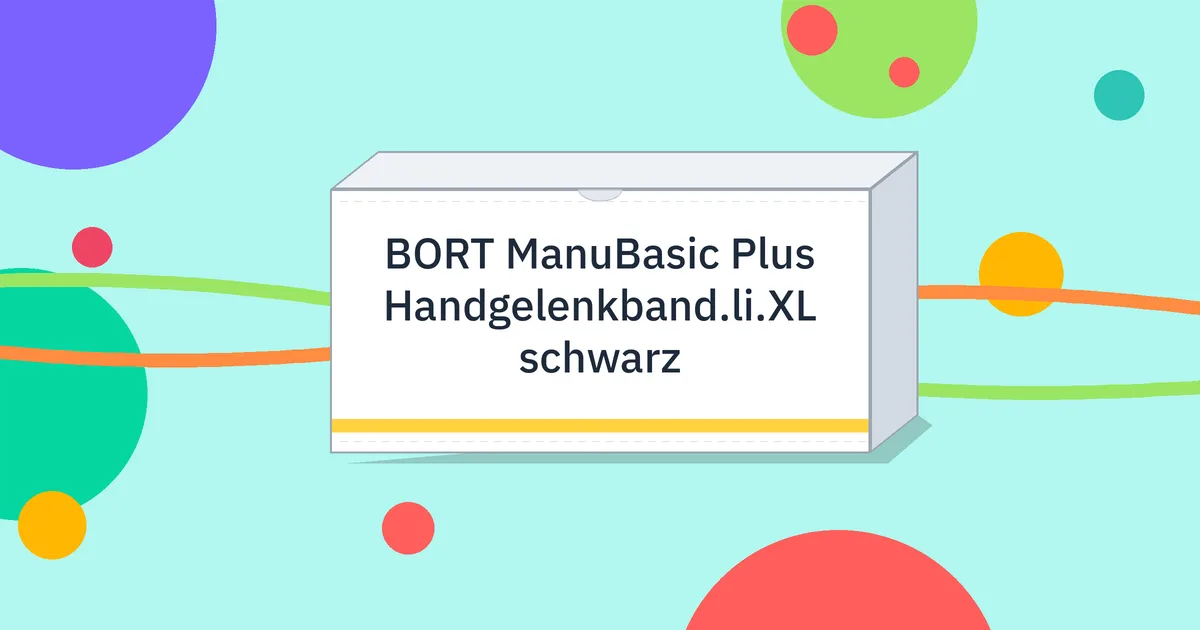 Symbolbild: Packung mit der Aufschrift BORT ManuBasic Plus Handgelenkband.li.XL schwarz (PZN 12573497) – Verfügbarkeit und Bezug in Apotheken in Frankfurt am Main