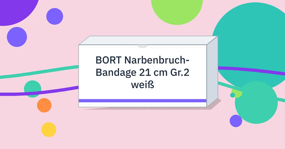 Symbolbild: Packung mit der Aufschrift BORT Narbenbruch-Bandage 21 cm Gr.2 weiß (PZN 09443302) – Verfügbarkeit und Bezug in Apotheken in Frankfurt am Main