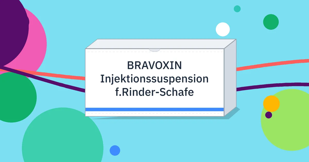 Symbolbild: Packung mit der Aufschrift BRAVOXIN Injektionssuspension f.Rinder-Schafe (PZN 18032609) – Verfügbarkeit und Bezug in Apotheken in Frankfurt am Main