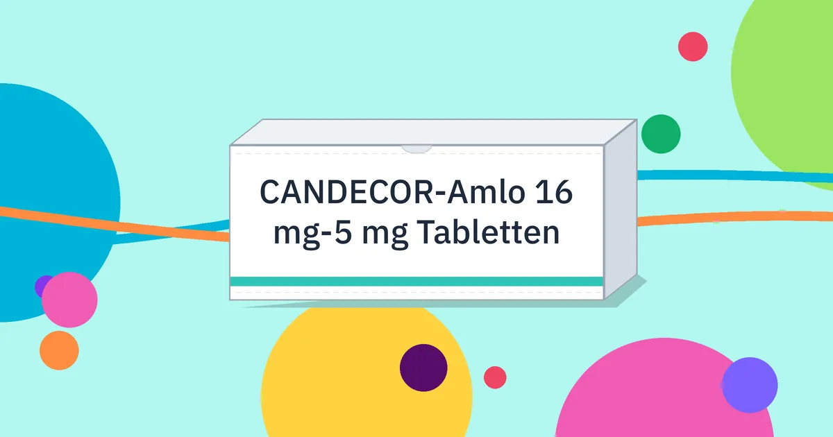Symbolbild: Packung mit der Aufschrift CANDECOR-Amlo 16 mg-5 mg Tabletten (PZN 19305877) – Verfügbarkeit und Bezug in Apotheken in Frankfurt am Main