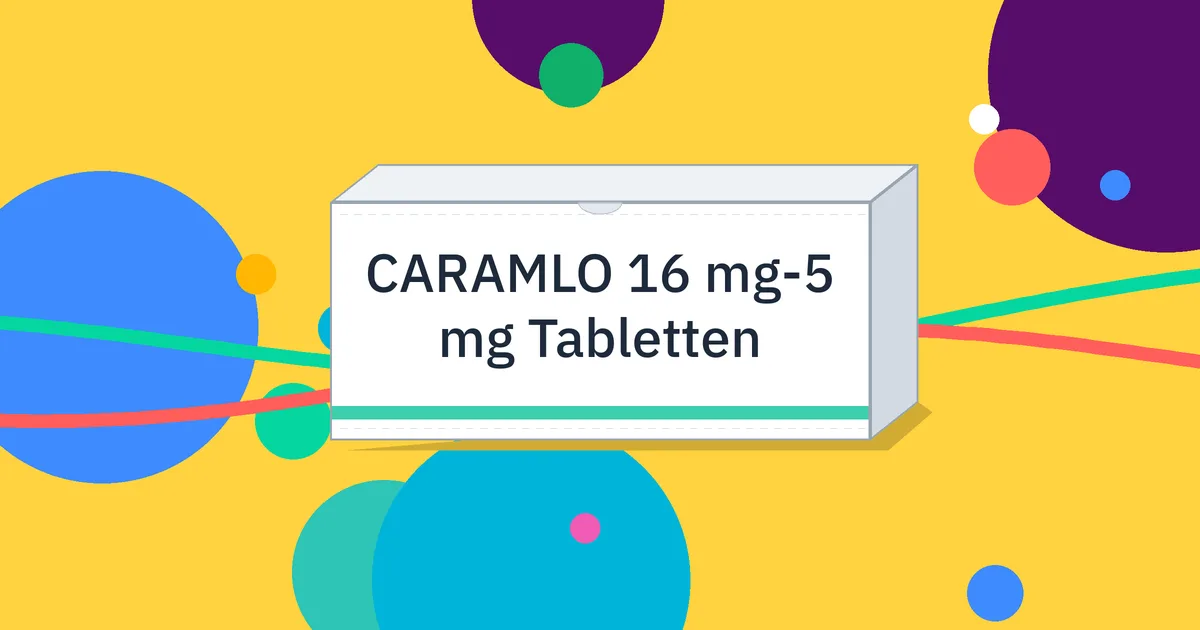 Symbolbild: Packung mit der Aufschrift CARAMLO 16 mg-5 mg Tabletten (PZN 19357785) – Verfügbarkeit und Bezug in Apotheken in Frankfurt am Main
