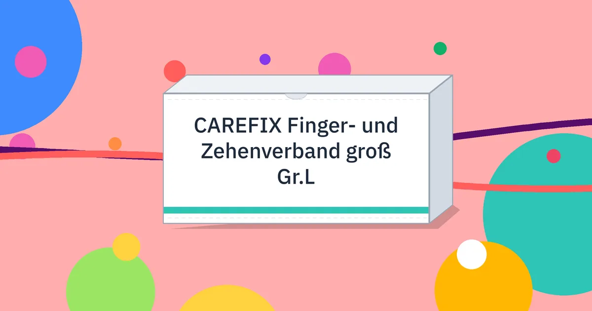Symbolbild: Packung mit der Aufschrift CAREFIX Finger- und Zehenverband groß Gr.L (PZN 17299285) – Verfügbarkeit und Bezug in Apotheken in Frankfurt am Main