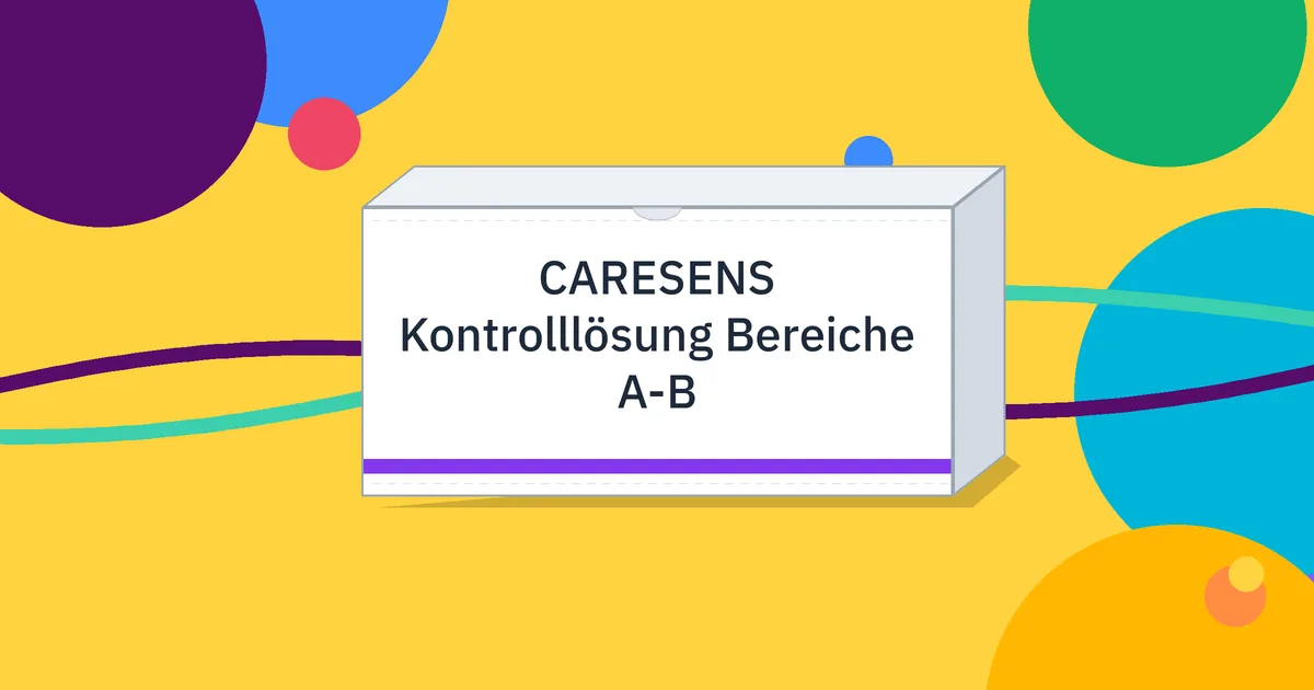 Symbolbild: Packung mit der Aufschrift CARESENS Kontrolllösung Bereiche A-B (PZN 08820056) – Verfügbarkeit und Bezug in Apotheken in Frankfurt am Main