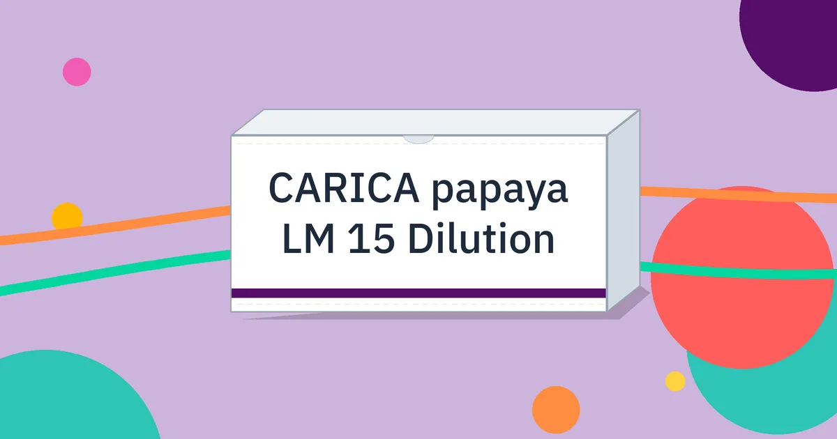 Symbolbild: Packung mit der Aufschrift CARICA papaya LM 15 Dilution (PZN 13430593) – Verfügbarkeit und Bezug in Apotheken in Frankfurt am Main
