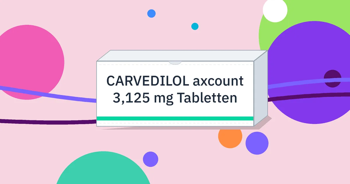 Symbolbild: Packung mit der Aufschrift CARVEDILOL axcount 3,125 mg Tabletten (PZN 05513856) – Verfügbarkeit und Bezug in Apotheken in Frankfurt am Main