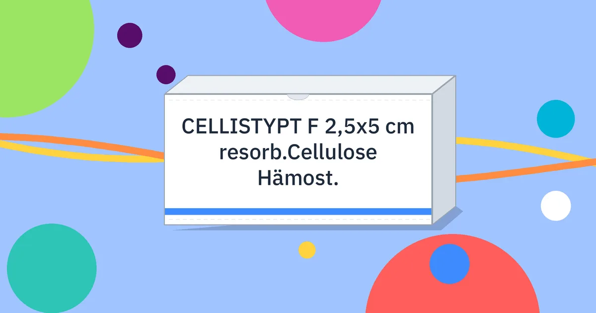 Symbolbild: Packung mit der Aufschrift CELLISTYPT F 2,5x5 cm resorb.Cellulose Hämost. (PZN 15261367) – Verfügbarkeit und Bezug in Apotheken in Frankfurt am Main