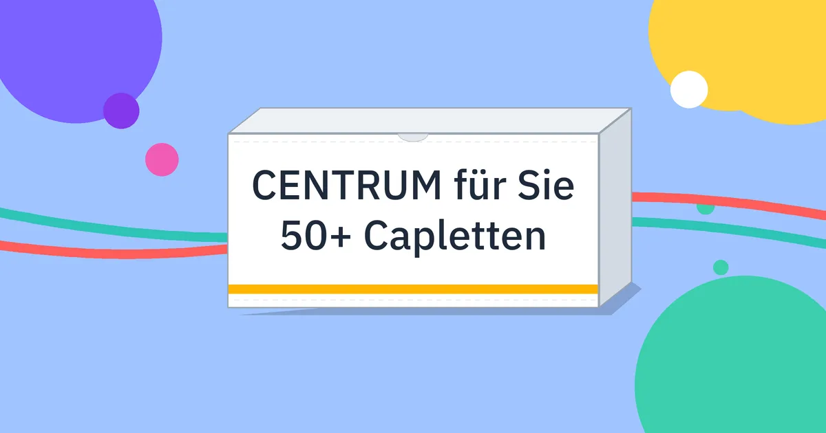 Symbolbild: Packung mit der Aufschrift CENTRUM für Sie 50+ Capletten (PZN 10110899) – Verfügbarkeit und Bezug in Apotheken in Frankfurt am Main