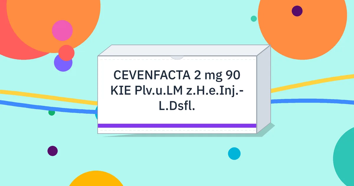 Symbolbild: Packung mit der Aufschrift CEVENFACTA 2 mg 90 KIE Plv.u.LM z.H.e.Inj.-L.Dsfl. (PZN 18030059) – Verfügbarkeit und Bezug in Apotheken in Frankfurt am Main