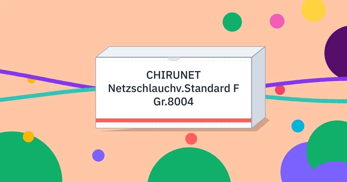Symbolbild: Packung mit der Aufschrift CHIRUNET Netzschlauchv.Standard F Gr.8004 (PZN 08536906) – Verfügbarkeit und Bezug in Apotheken in Frankfurt am Main