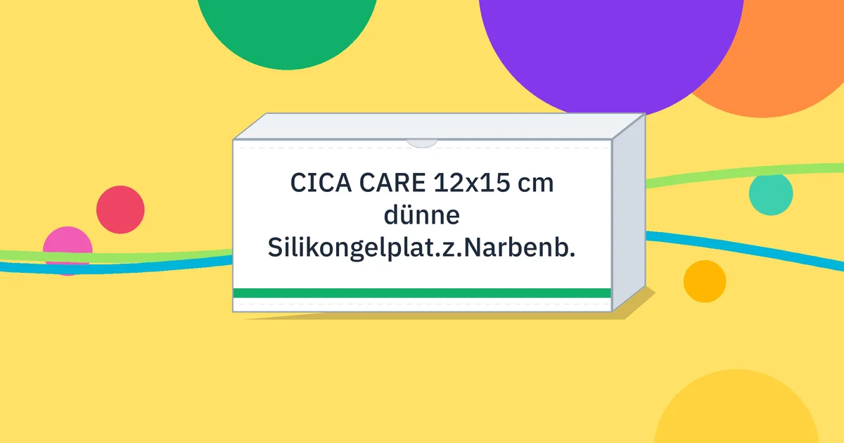 Symbolbild: Packung mit der Aufschrift CICA CARE 12x15 cm dünne Silikongelplat.z.Narbenb. (PZN 16348805) – Verfügbarkeit und Bezug in Apotheken in Frankfurt am Main