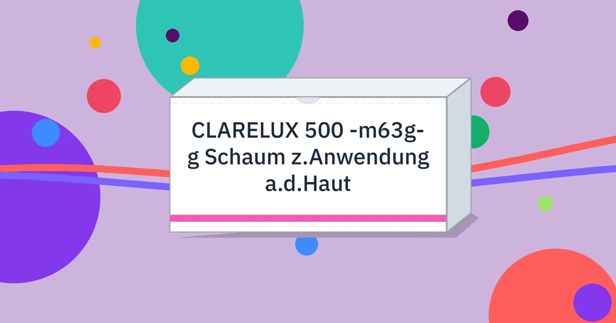 Symbolbild: Packung mit der Aufschrift CLARELUX 500 -m63g-g Schaum z.Anwendung a.d.Haut (PZN 18196268) – Verfügbarkeit und Bezug in Apotheken in Frankfurt am Main
