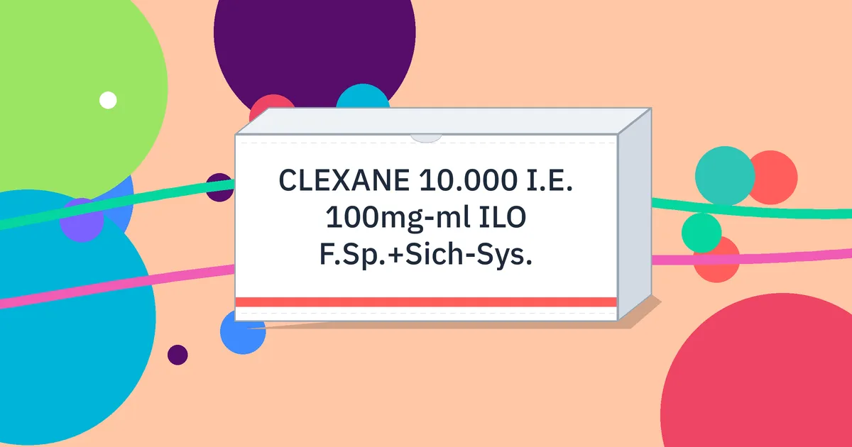 Symbolbild: Packung mit der Aufschrift CLEXANE 10.000 I.E. 100mg-ml ILO F.Sp.+Sich-Sys. (PZN 15882460) – Verfügbarkeit und Bezug in Apotheken in Frankfurt am Main
