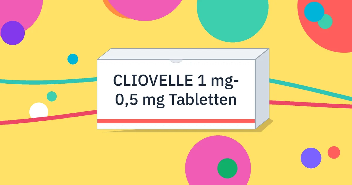 Symbolbild: Packung mit der Aufschrift CLIOVELLE 1 mg-0,5 mg Tabletten (PZN 17947318) – Verfügbarkeit und Bezug in Apotheken in Frankfurt am Main