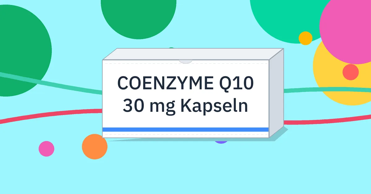 Symbolbild: Packung mit der Aufschrift COENZYME Q10 30 mg Kapseln (PZN 09462788) – Verfügbarkeit und Bezug in Apotheken in Frankfurt am Main