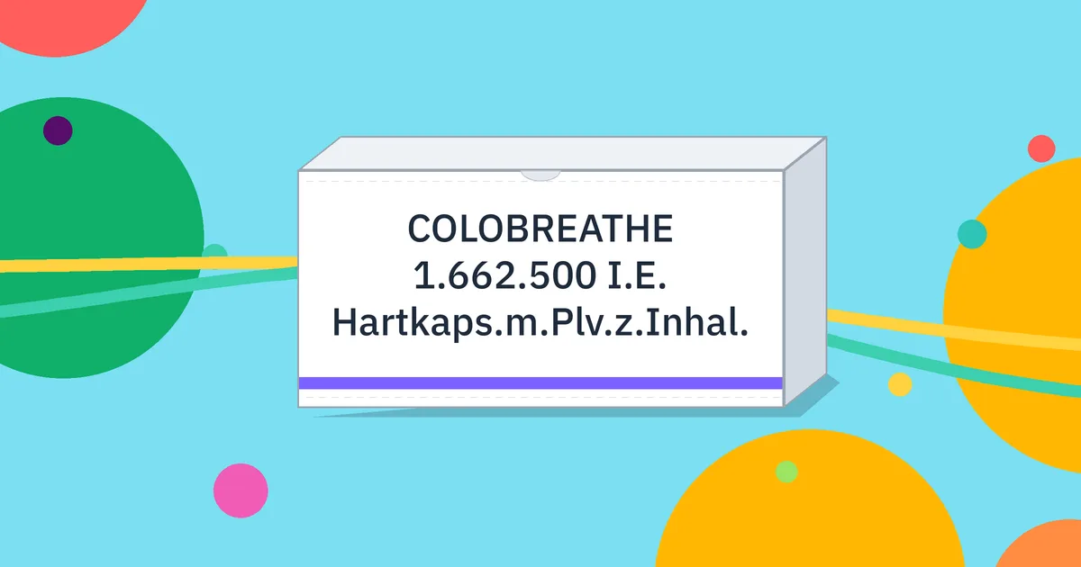 Symbolbild: Packung mit der Aufschrift COLOBREATHE 1.662.500 I.E. Hartkaps.m.Plv.z.Inhal. (PZN 15211458) – Verfügbarkeit und Bezug in Apotheken in Frankfurt am Main