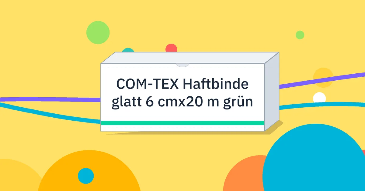 Symbolbild: Packung mit der Aufschrift COM-TEX Haftbinde glatt 6 cmx20 m grün (PZN 03090481) – Verfügbarkeit und Bezug in Apotheken in Frankfurt am Main