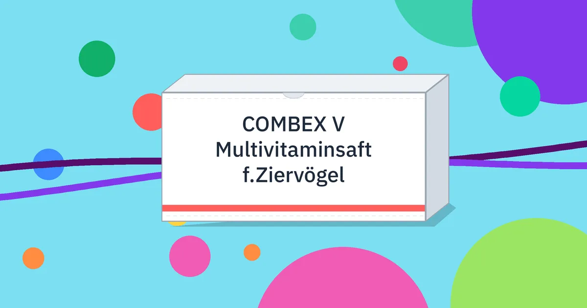 Symbolbild: Packung mit der Aufschrift COMBEX V Multivitaminsaft f.Ziervögel (PZN 09493671) – Verfügbarkeit und Bezug in Apotheken in Frankfurt am Main