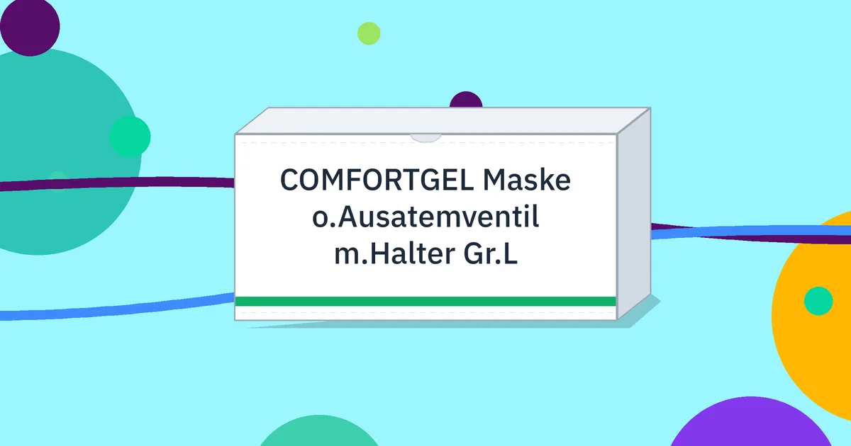 Symbolbild: Packung mit der Aufschrift COMFORTGEL Maske o.Ausatemventil m.Halter Gr.L (PZN 02762412) – Verfügbarkeit und Bezug in Apotheken in Frankfurt am Main